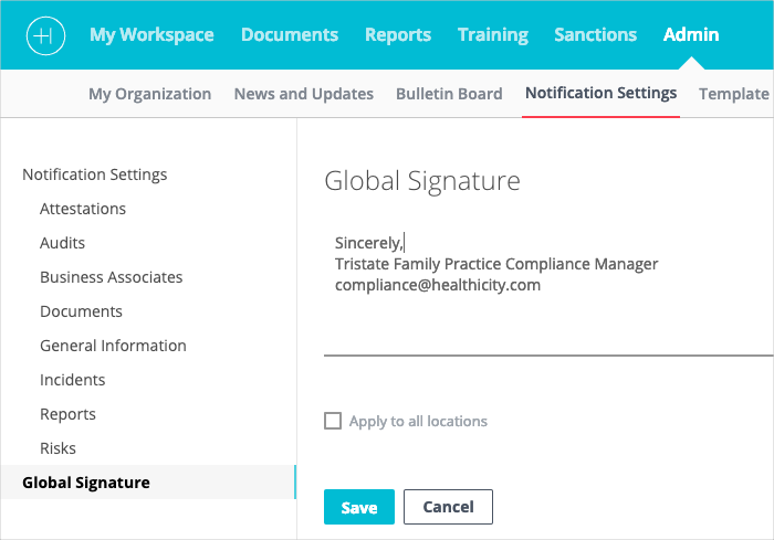 Edit Global Signature – Healthicity Support