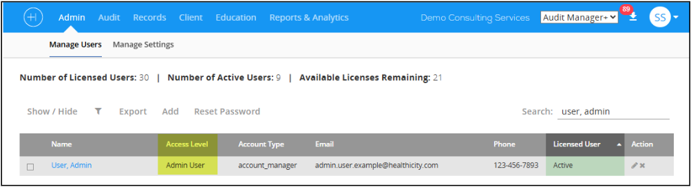 Role Based Access Levels – Healthicity Support