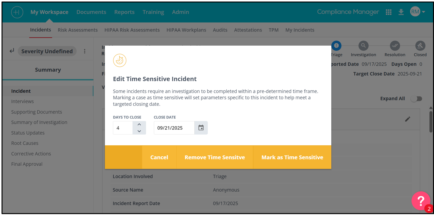 Time Sensitive Incidents – Healthicity Support