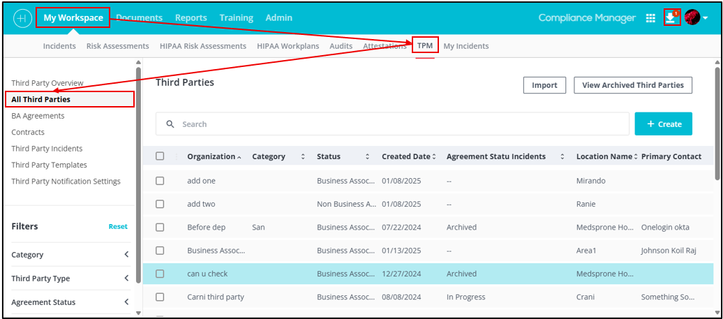 Exporting TPM (Third Party Management) Details – Healthicity Support