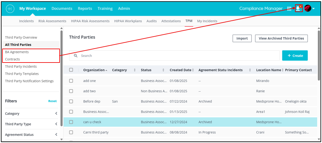 Exporting TPM (Third Party Management) Details – Healthicity Support