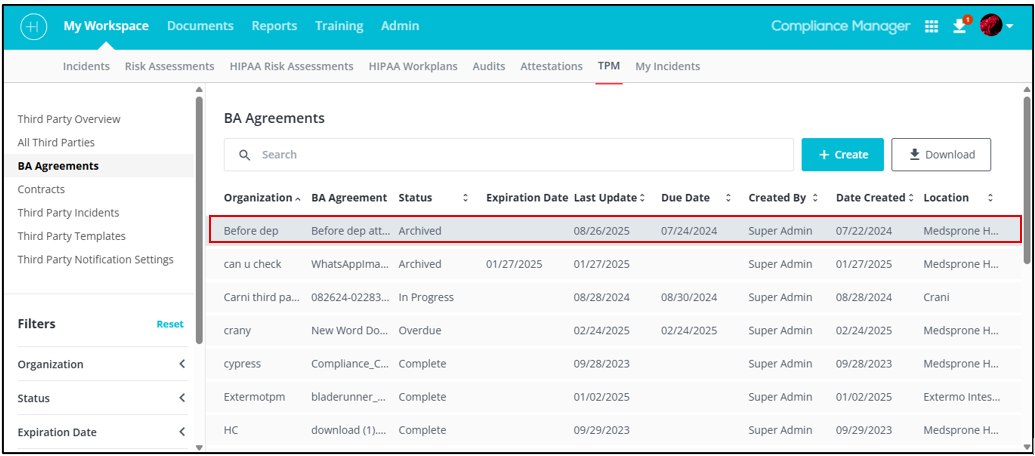 Exporting TPM (Third Party Management) Details – Healthicity Support