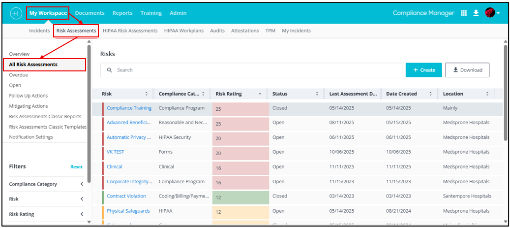 Assign a Risk Assessments Rating – Healthicity Support
