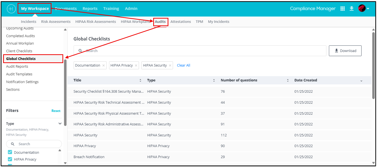 Global Checklists – Healthicity Support