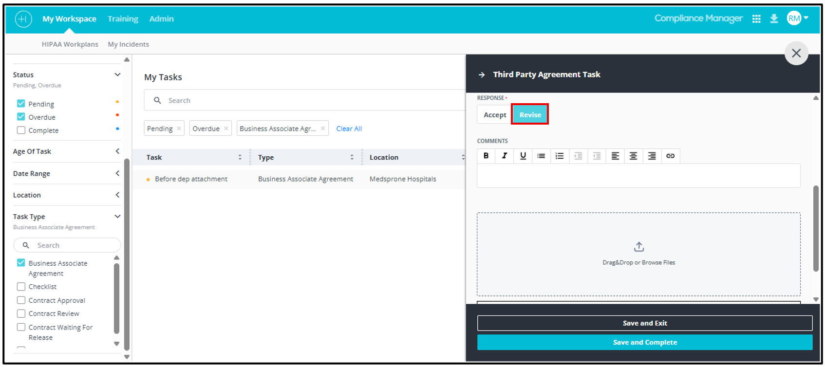 Employee User – Business Associate Agreement Task – Healthicity Support