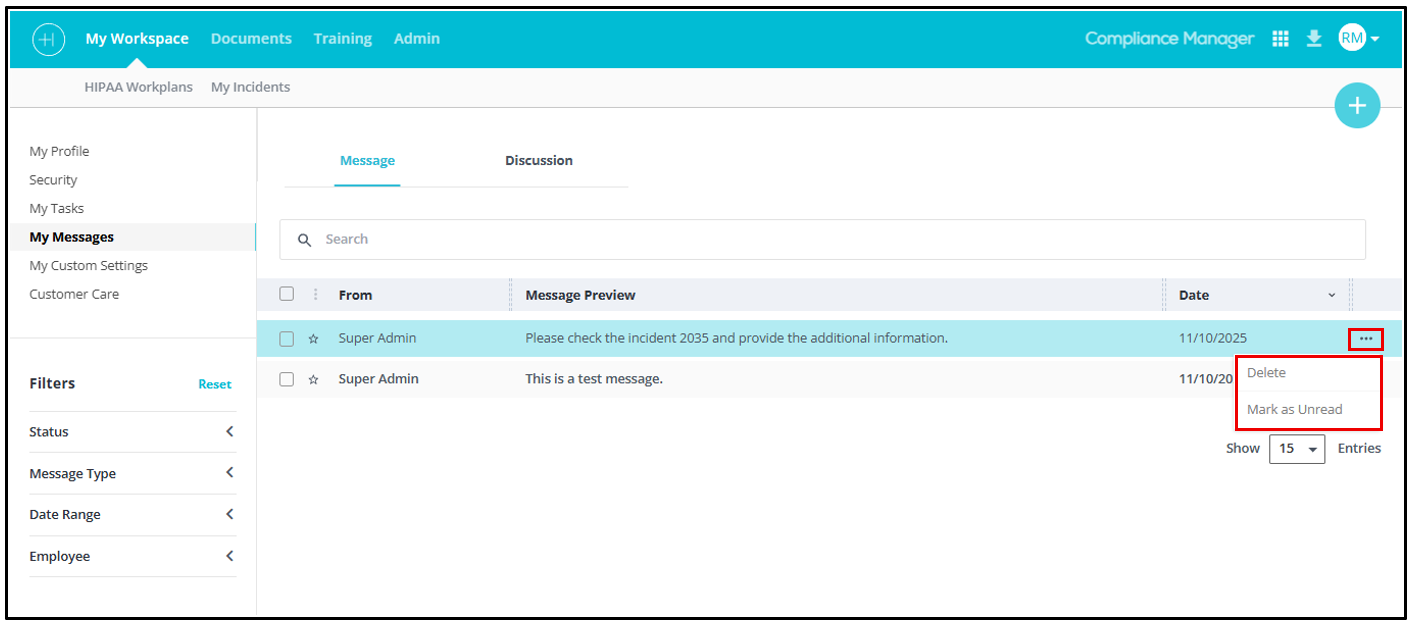 View My Messages From My Workspace – Healthicity Support