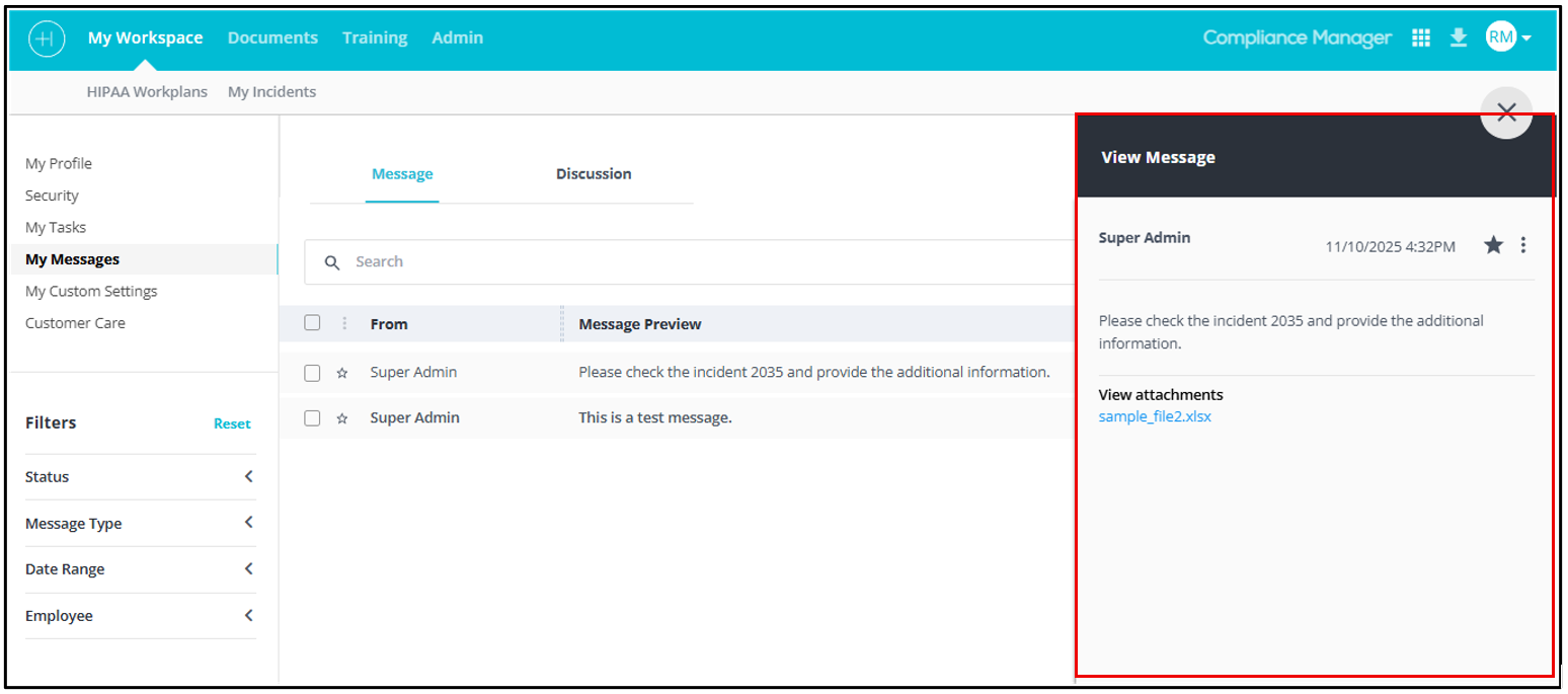 View My Messages From My Workspace – Healthicity Support