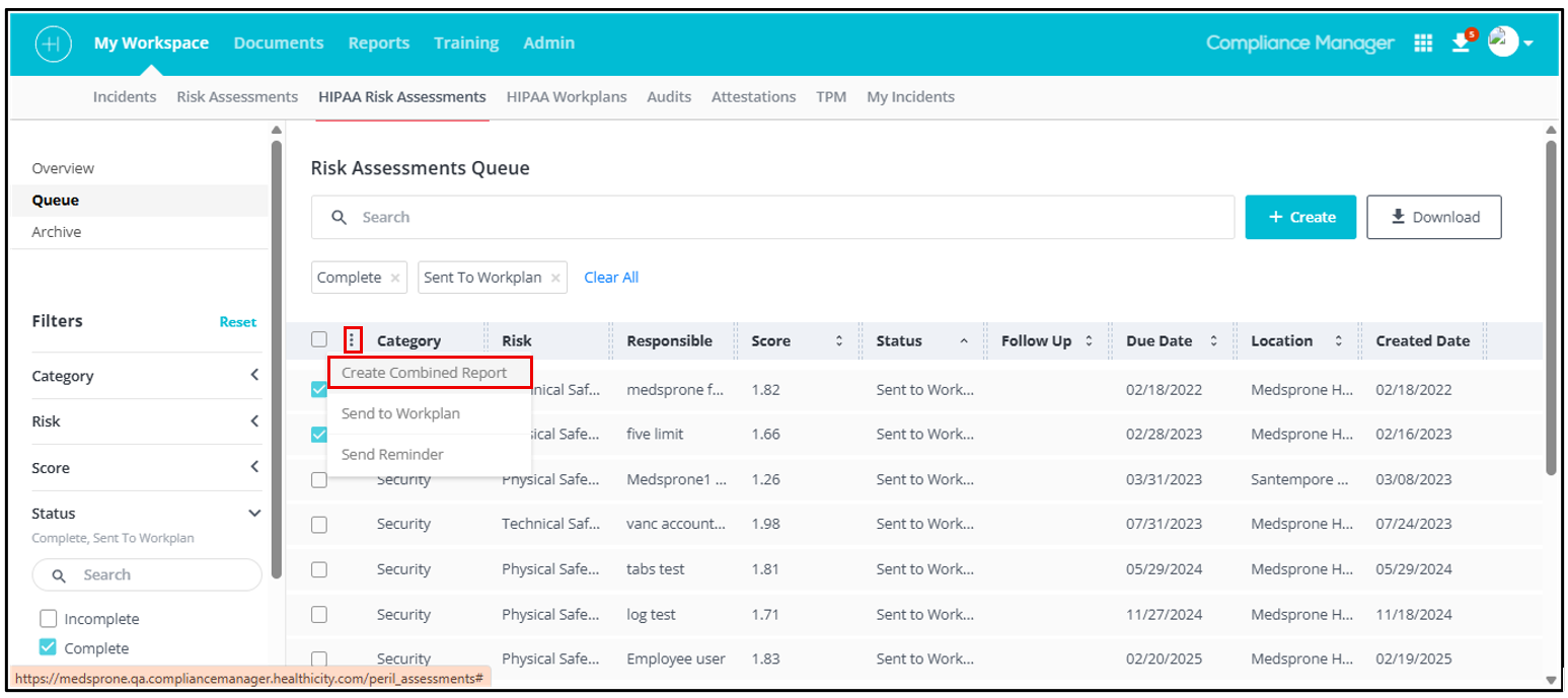 Create a Combined HIPAA Security Risk Assessment Report – Healthicity ...