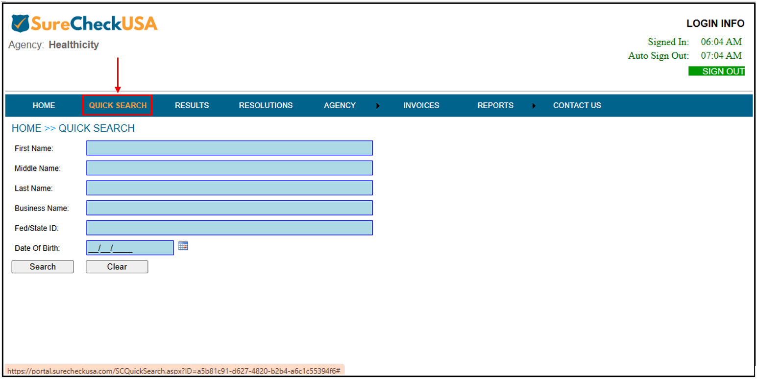 Perform a Sanctions Quick Search – Healthicity Support