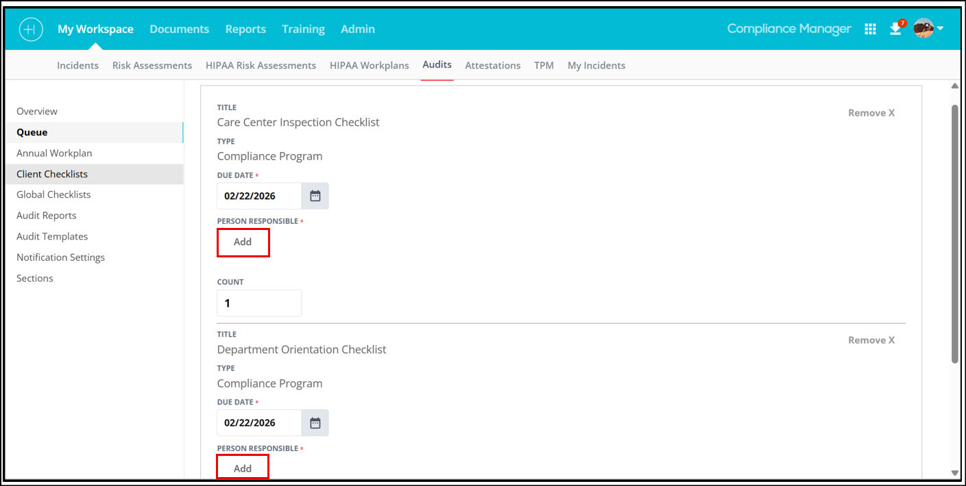 Add a Checklist to an Audit – Healthicity Support
