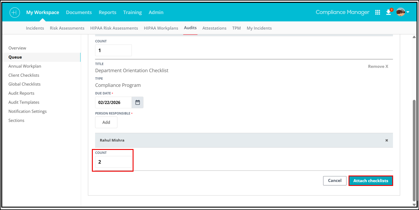Add a Checklist to an Audit – Healthicity Support
