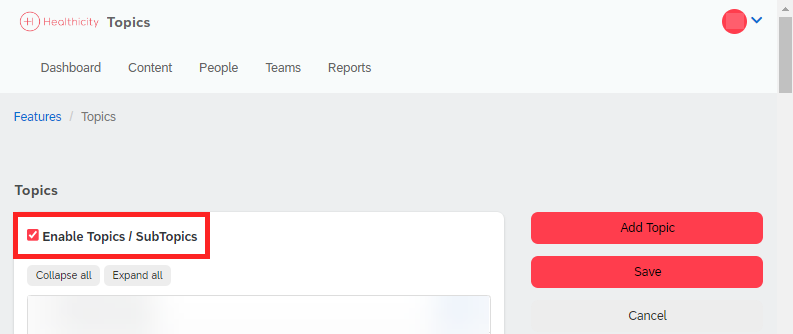 Topics and Sub Topics – Healthicity Support